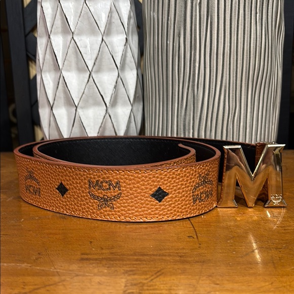MCM | Accessories | Mcm Claus M Reversible Belt 75 In Visetos Cognac ...